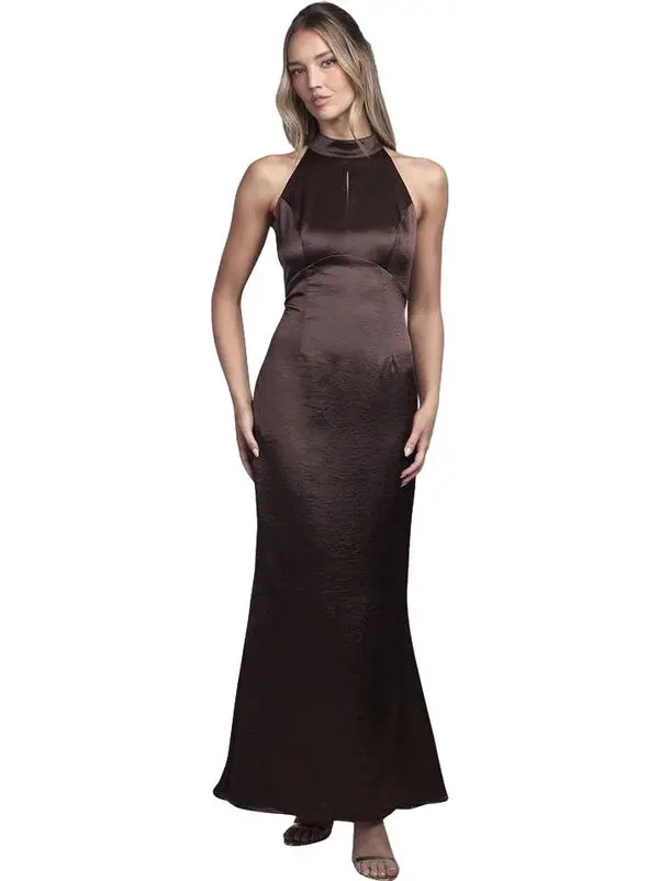 Coast Satin Halterneck Maxi Dress With Keyhole Detail - Chocolate