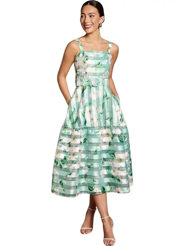 Coast Burnout Organza Midi Dress - Sage