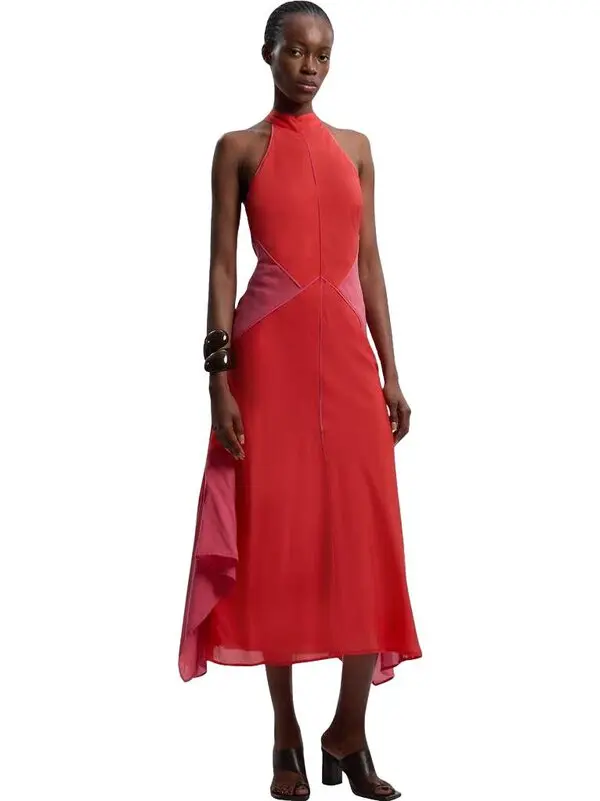 Karen Millen Color Block Halterneck Midi Dress - Pink