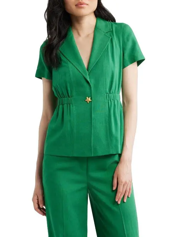 TAHARI ASL Short Sleeve One-button Tailored Jacket - Parakeet