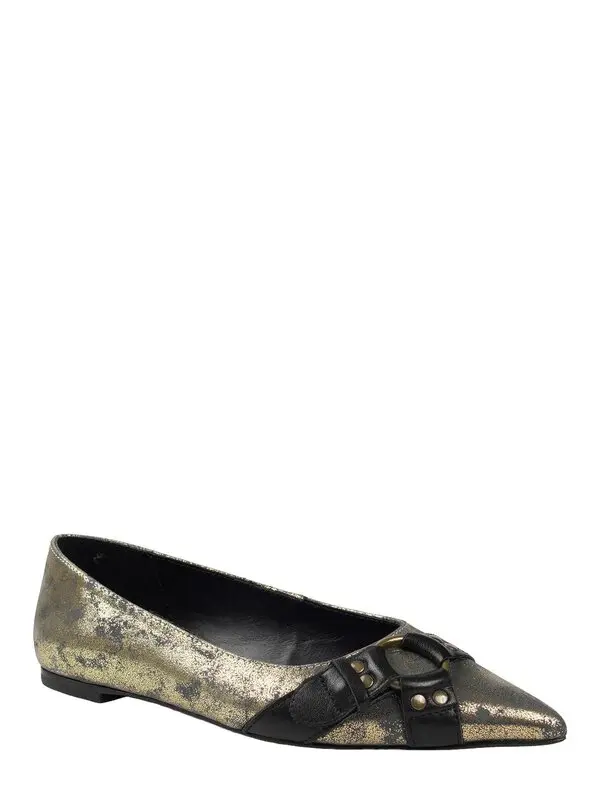 ZIGI Hilo Pointed Toe Flat With Buckled Asymmetric Straps - Gold Leather
