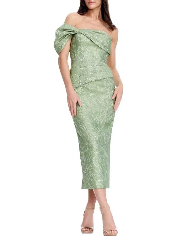 Dress The Population Cyprus Metallic Floral Jacquard Sheath Dress - Sage
