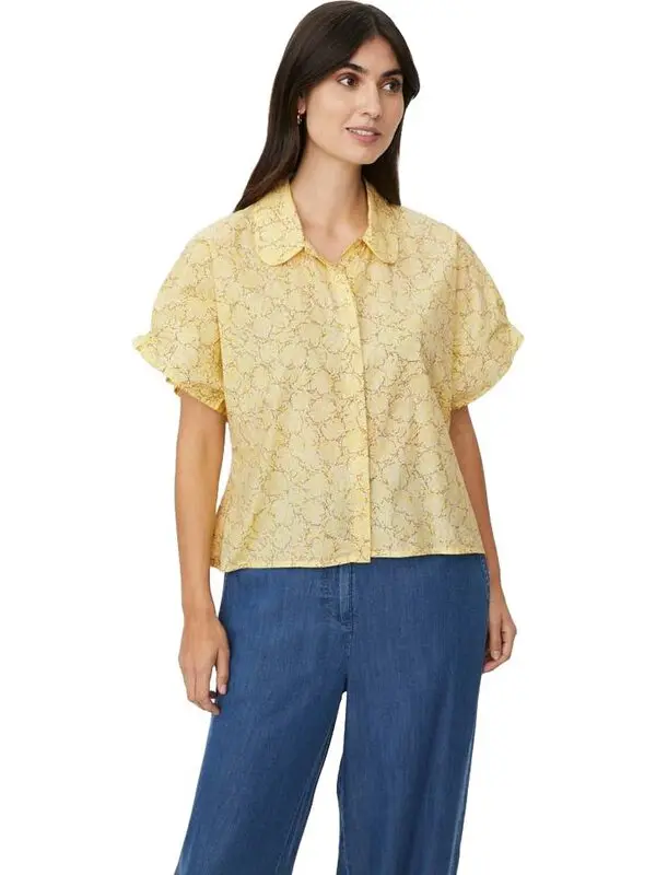 MASAI COPENHAGEN Floral Print Cotton Shirt With Ruffle Cuffs - Lemonade