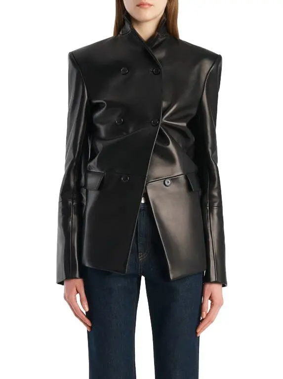Khaite Rolo Double-breasted Lambskin Leather Jacket - Black