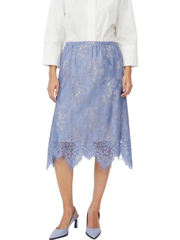 MASAI COPENHAGEN Floral Lace Midi Skirt - Stonewash