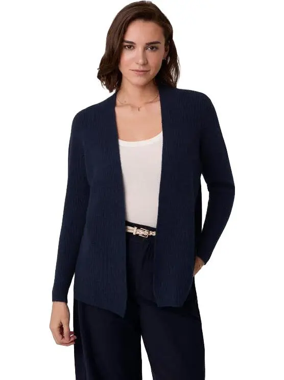 CELTIC & CO. Longline Ribbed Knit Open Front Cardigan - Navy