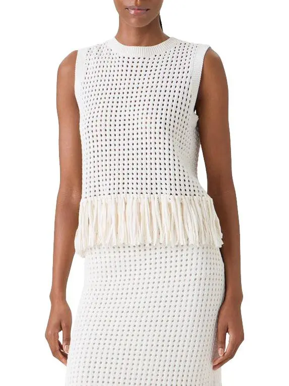 Akris Fringe Hem Mesh Knit Cotton Shell - Cream