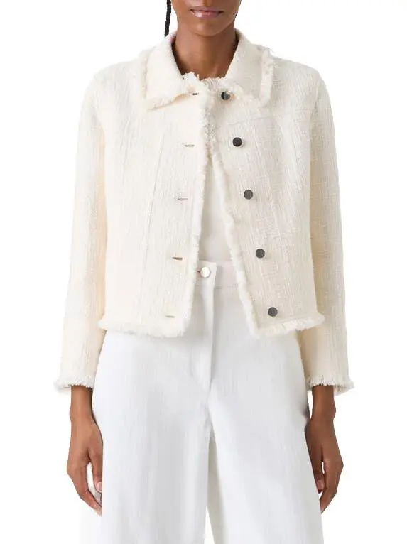 Akris Fringe Cotton Blend Tweed Jacket - Cream