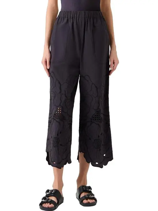 Akris Flower Eyelet Cotton Poplin Crop Pants - Black