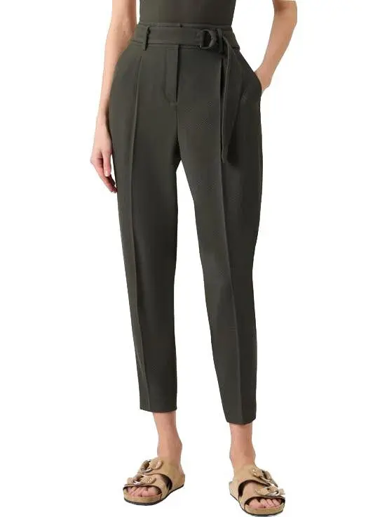 Akris Belted Virgin Wool Tricotine Crop Pants - Olive