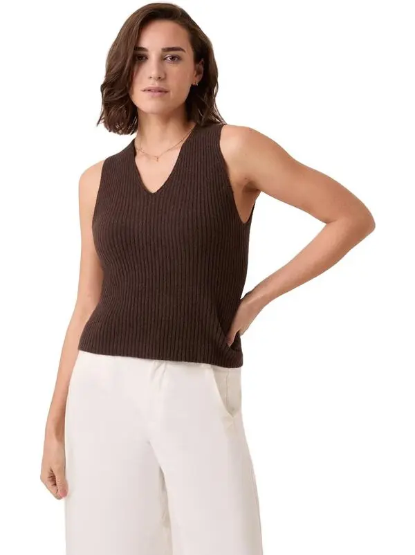 CELTIC & CO. Ribbed V-neck Tank Top - Chocolate