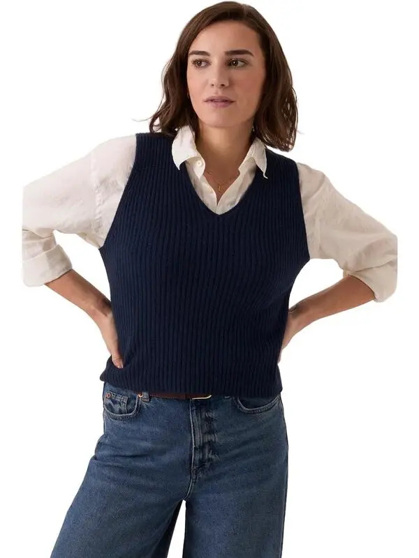 CELTIC & CO. Ribbed V-neck Tank Top - Navy