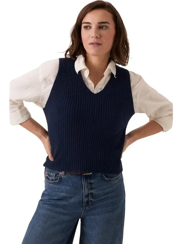 CELTIC & CO. Ribbed V-neck Tank Top - Navy
