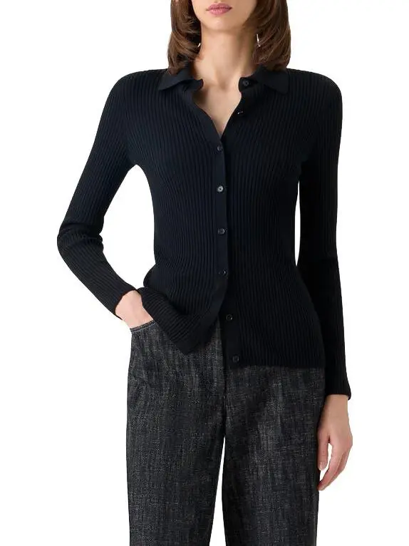 Akris Fitted Merino Wool Rib Cardigan - Black