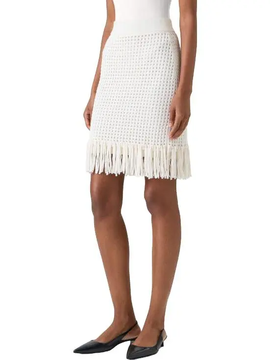 Akris Fringe Hem Mesh Knit Cotton Skirt - Cream