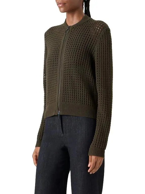 Akris Chunky Open Stitch Zip Cardigan - Olive