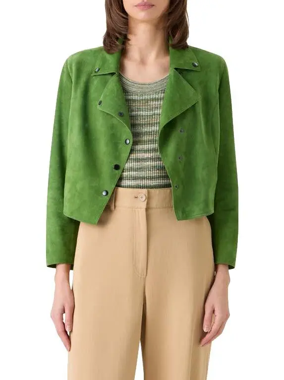 Akris Asymmetrical Suede Cropped Jacket - Green