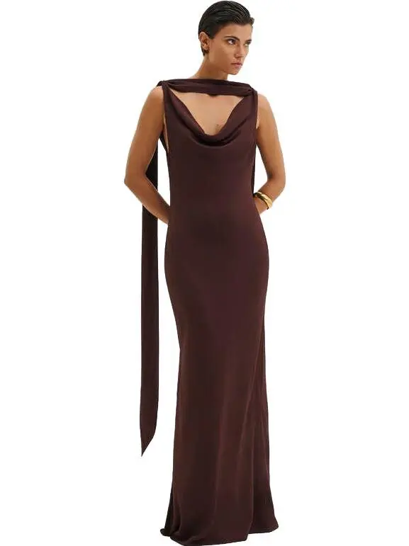 MALINA Vida Cowl Neck Maxi Dress - Espresso