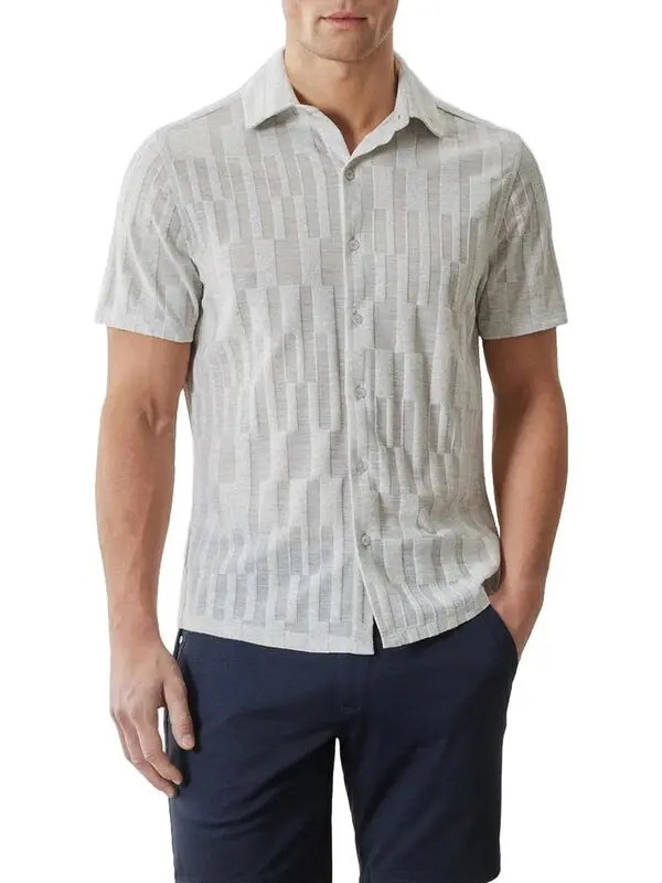 Robert Barakett Vessar Texture Knit Short Sleeve Button-up Shirt - Swan