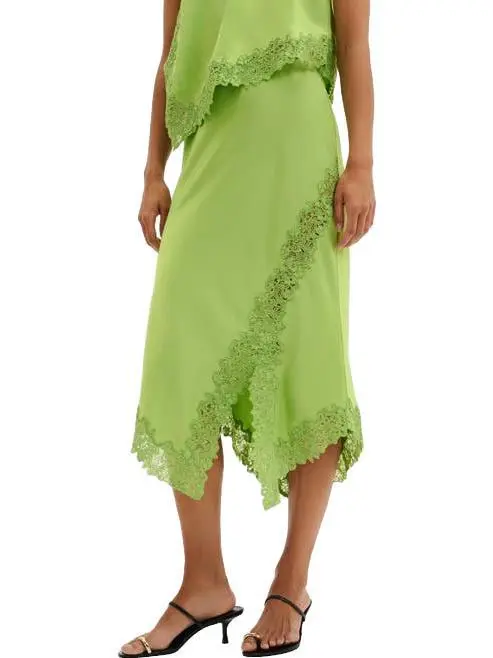 MALINA Asymmetric Lace Hem Midi Skirt - Lime