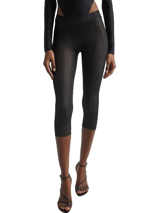 LAQUAN SMITH Sheer Jersey Capri Leggings - Black