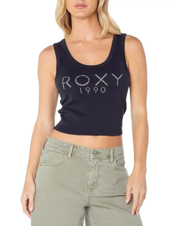 Roxy Embellished Ribbed Cropped Tank Top - Phantom