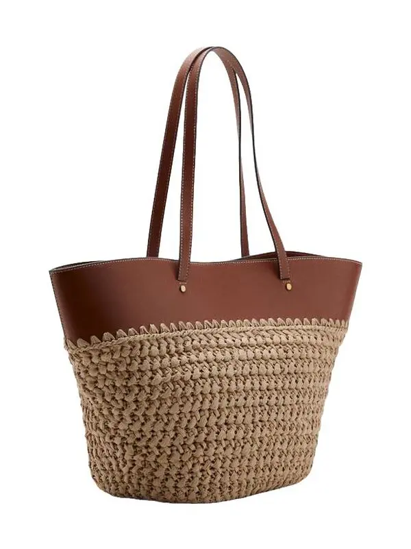 Mango Paros Straw Tote Bag - Leather