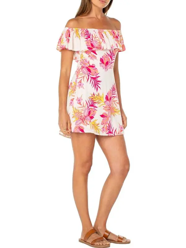Roxy Off-the-shoulder Mini Sundress With Flutter Detail - Dew