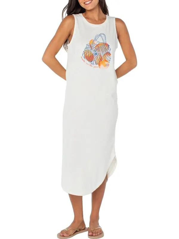 Roxy Sleeveless Cotton Midi Sundress With Graphic Detail - Cloud Dancer