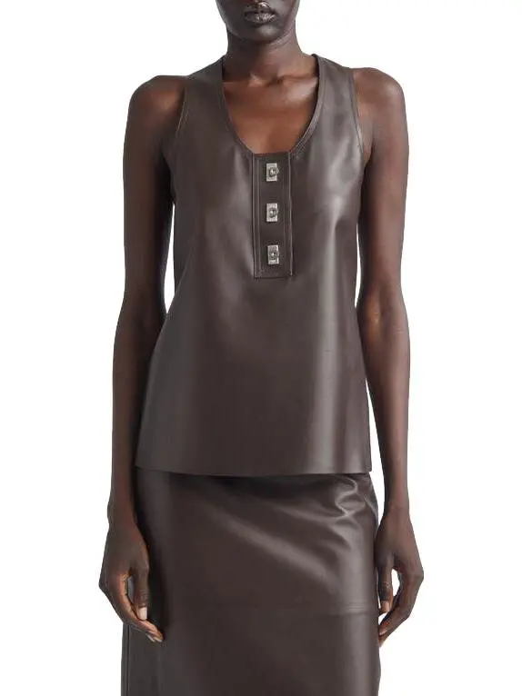 FERRAGAMO Racerback Napa Leather Tank - Expresso