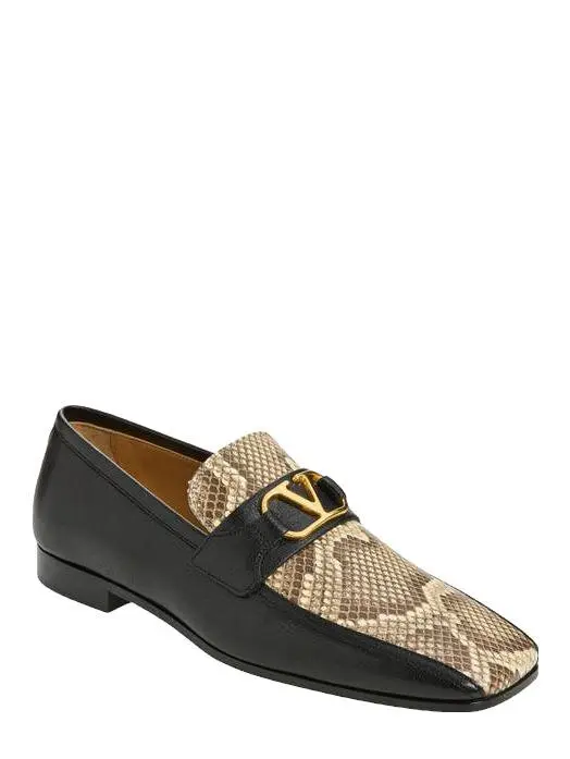 Valentino Garavani Signature Vlogo Python Embossed Loafer - Black/cream