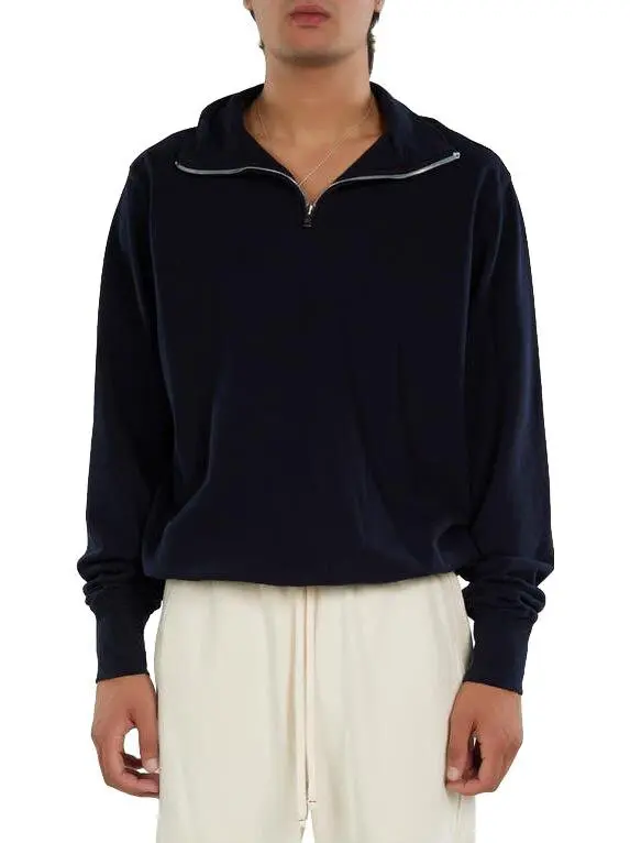 LES TIEN Pique Banded Half Zip Yacht Pullover - Navy