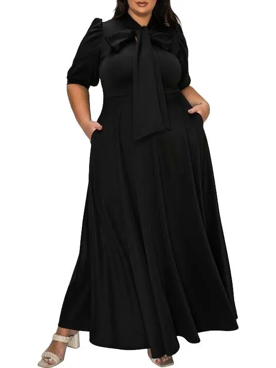 L I V D Farrah Donna Tie Neck Maxi Dress - Black