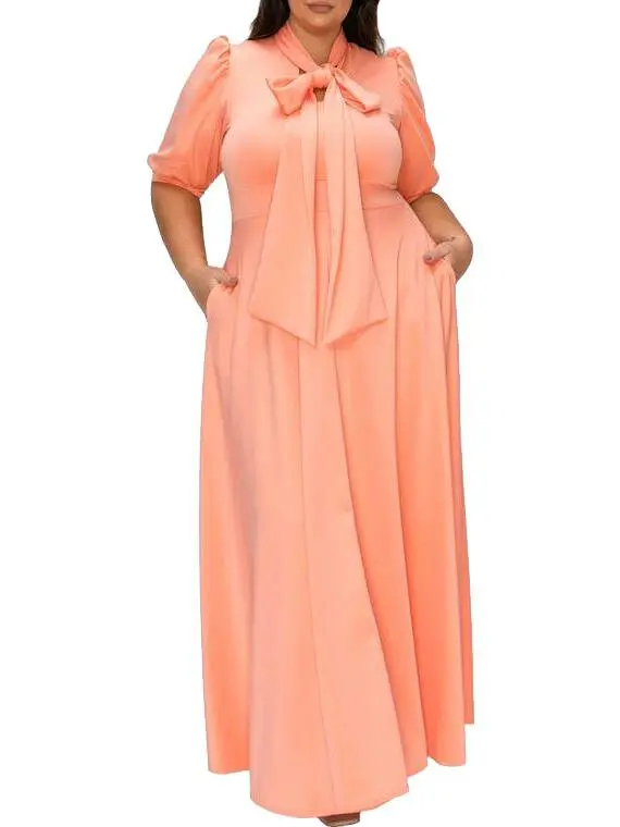 L I V D Farrah Donna Tie Neck Maxi Dress - Peach