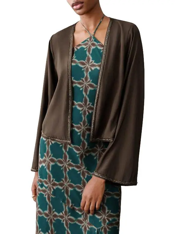 Mango Embellished Open Front Jacket - Brown