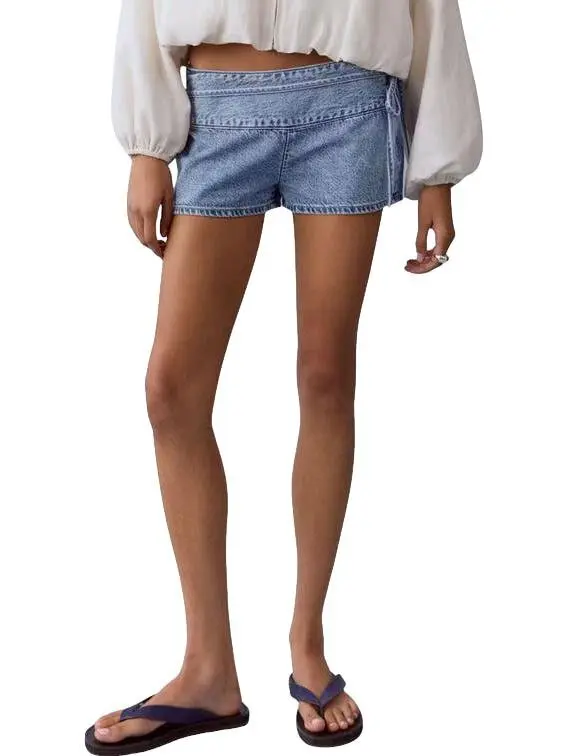 Mango Denim Shorts With Bow Detail - Medium Blue