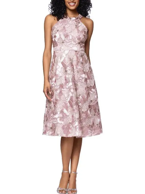 Betsy & Adam Sequin Soutache Lace Sleeveless Cocktail Dress - Blush