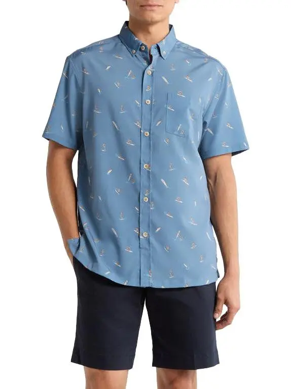 KAHALA Surfs Up Short Sleeve Button-down Shirt - Denim Blue