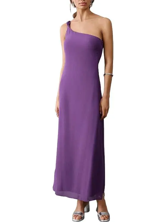 Mango Knotted One Shoulder Midi Dress - Purple