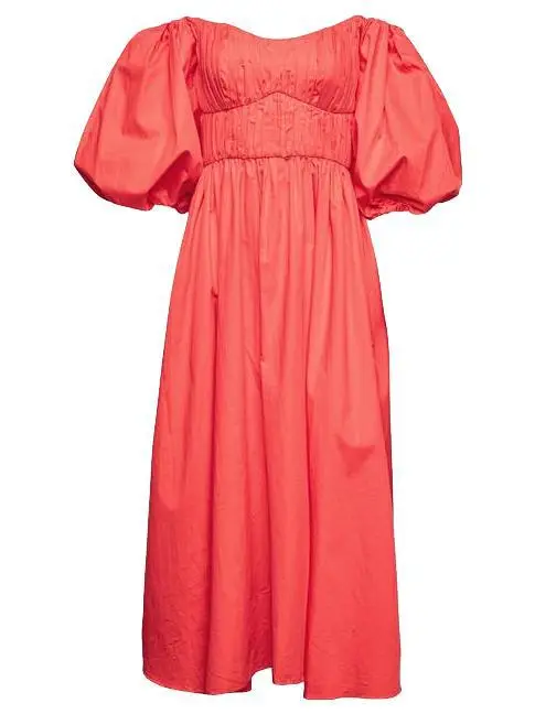 VASILIKI Farah Off-shoulder Puff Sleeve Cotton Midi Dress - Red