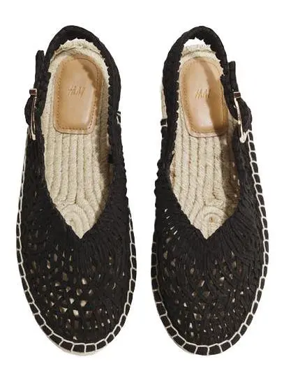 H&m Interwoven Espadrilles With Buckle Ankle Strap - Black