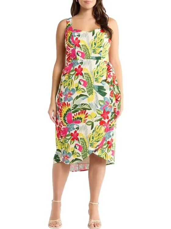SUGARLIPS Tropical Faux Wrap Midi Dress - Bright-multi