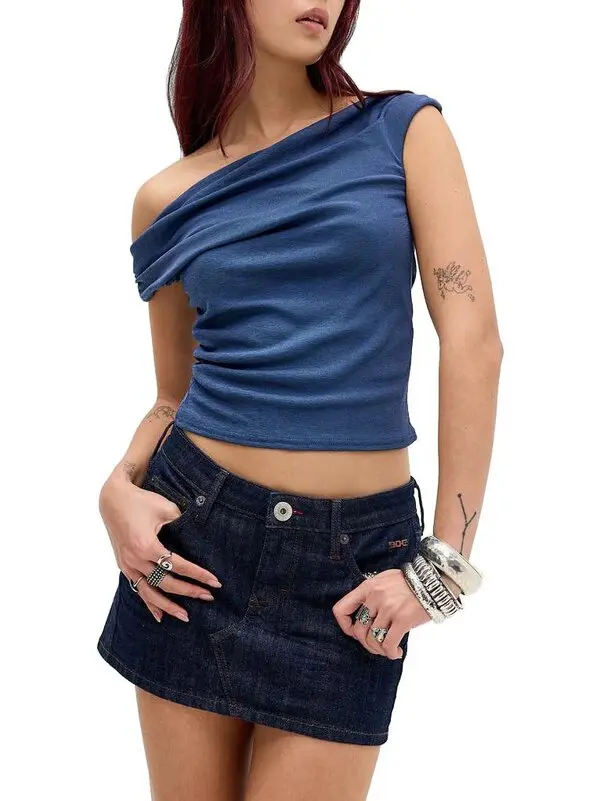 BDG URBAN OUTFITTERS Off-the-shoulder Cropped Top - Dark Blue