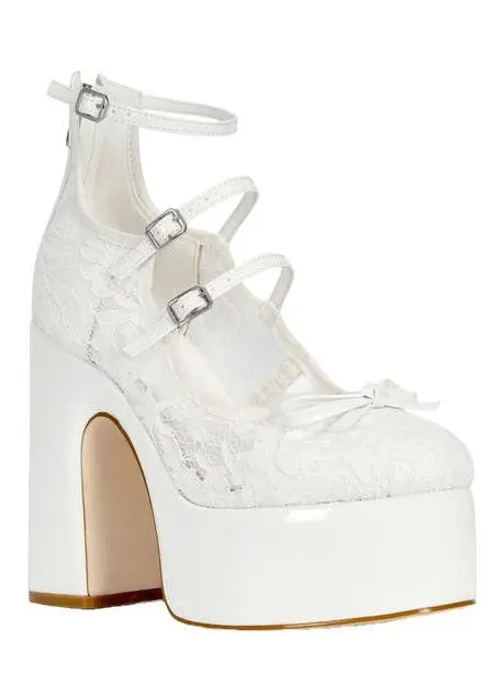 AZALEA WANG Sprout Platform Ankle Strap Pumps - White