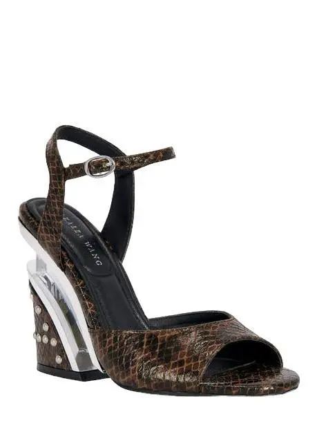 AZALEA WANG Snake Embossed Split Heel Sandal - Brown Multi