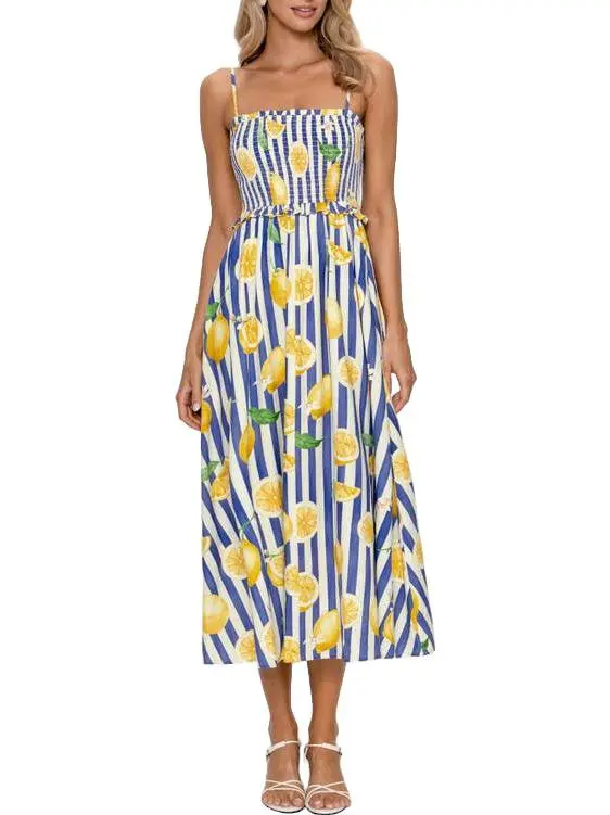 PS BY CUPSHE Smocked Sleeveless Midi Dress - Blue