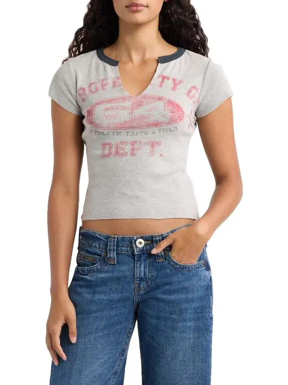 BDG URBAN OUTFITTERS Faded Graphic V-neck Baby Tee - Grey