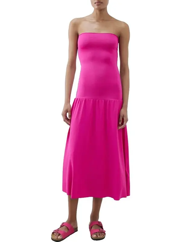 Mango Strapless Drop Waist Midi Dress - Fuchsia