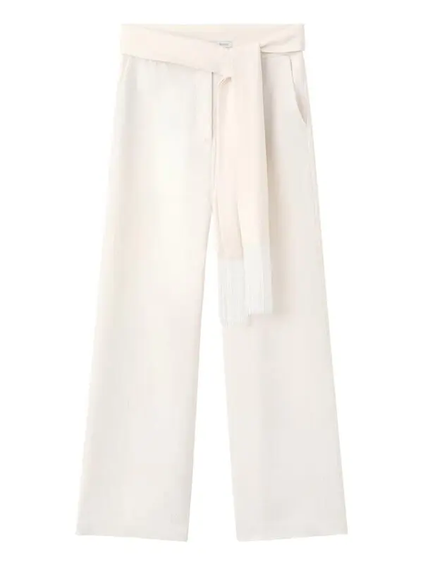 Mango Belted Straight Leg Tailored Pants - Ecru
