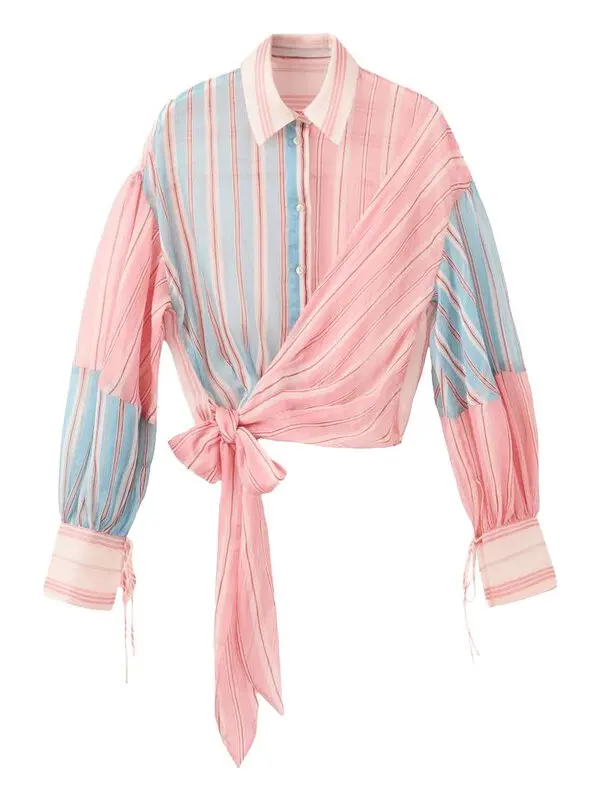 Mango Striped Tie Hem Shirt - Blue